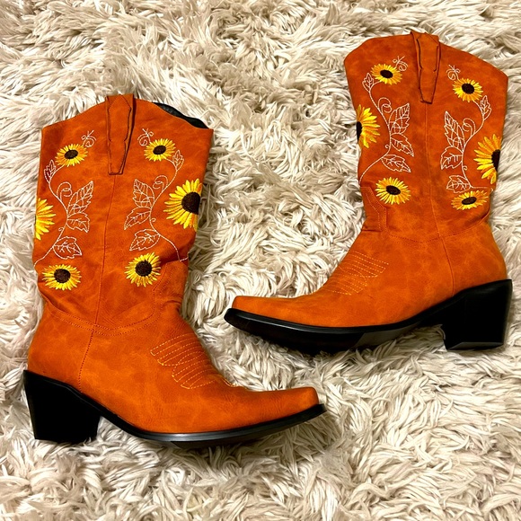 Shoes | Cowboy Boots With Sunflowers | Poshmark